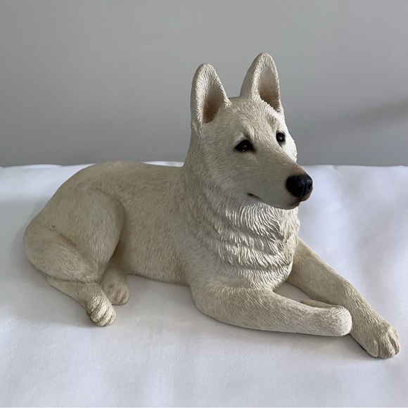 Art | Sandicast Lying White German Shepherd Dog Sculpture Renowned ...